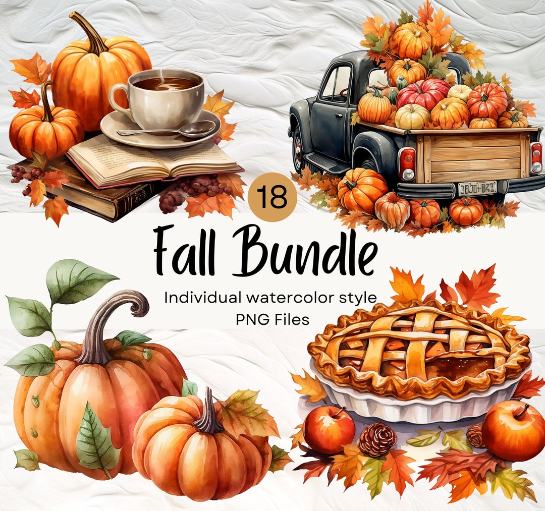 Watercolor Fall Clipart, Autumn Harvest PNG Bundle (digital Download ...