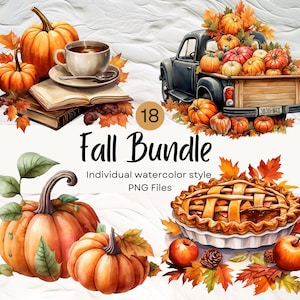 Watercolor Fall Clipart, Autumn Harvest PNG Bundle (digital Download ...