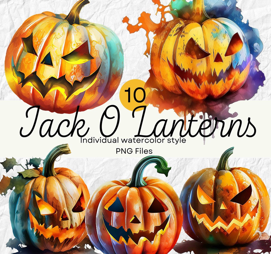 Watercolor Jack O Lantern Clipart, Fall PNG, Halloween Art (digital ...