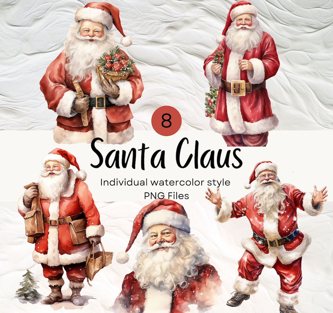 Watercolor Santa Claus Clipart, Christmas PNG for POD (digital Download ...