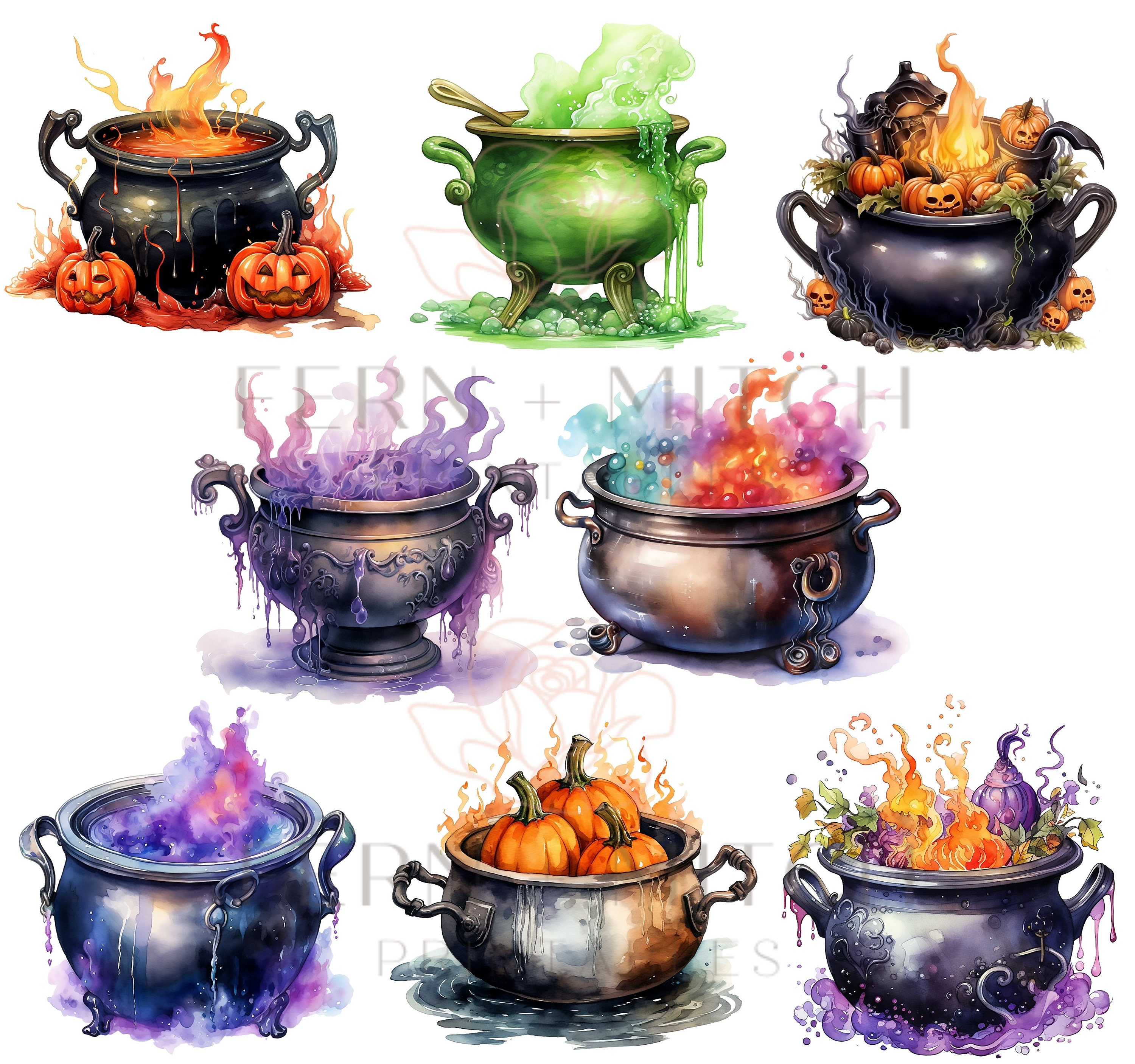 Watercolor Halloween Caldron Clipart, Witch's Brew PNG for Commercial ...