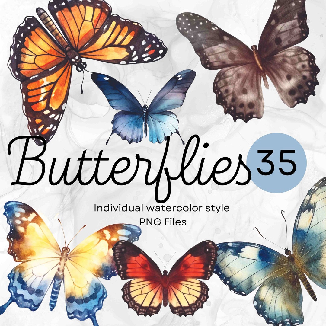 35 Watercolor Butterfly Clip Arts, Butterflies PNG for Commercial and ...