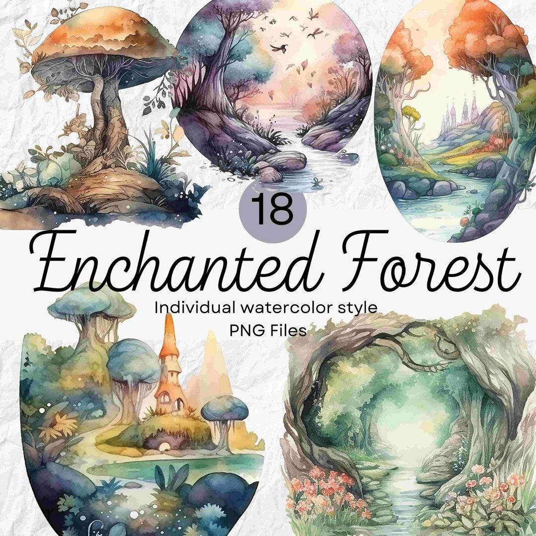 Enchanted Forest PNG Clipart Bundle for POD, Magical Fantasy Fairy ...