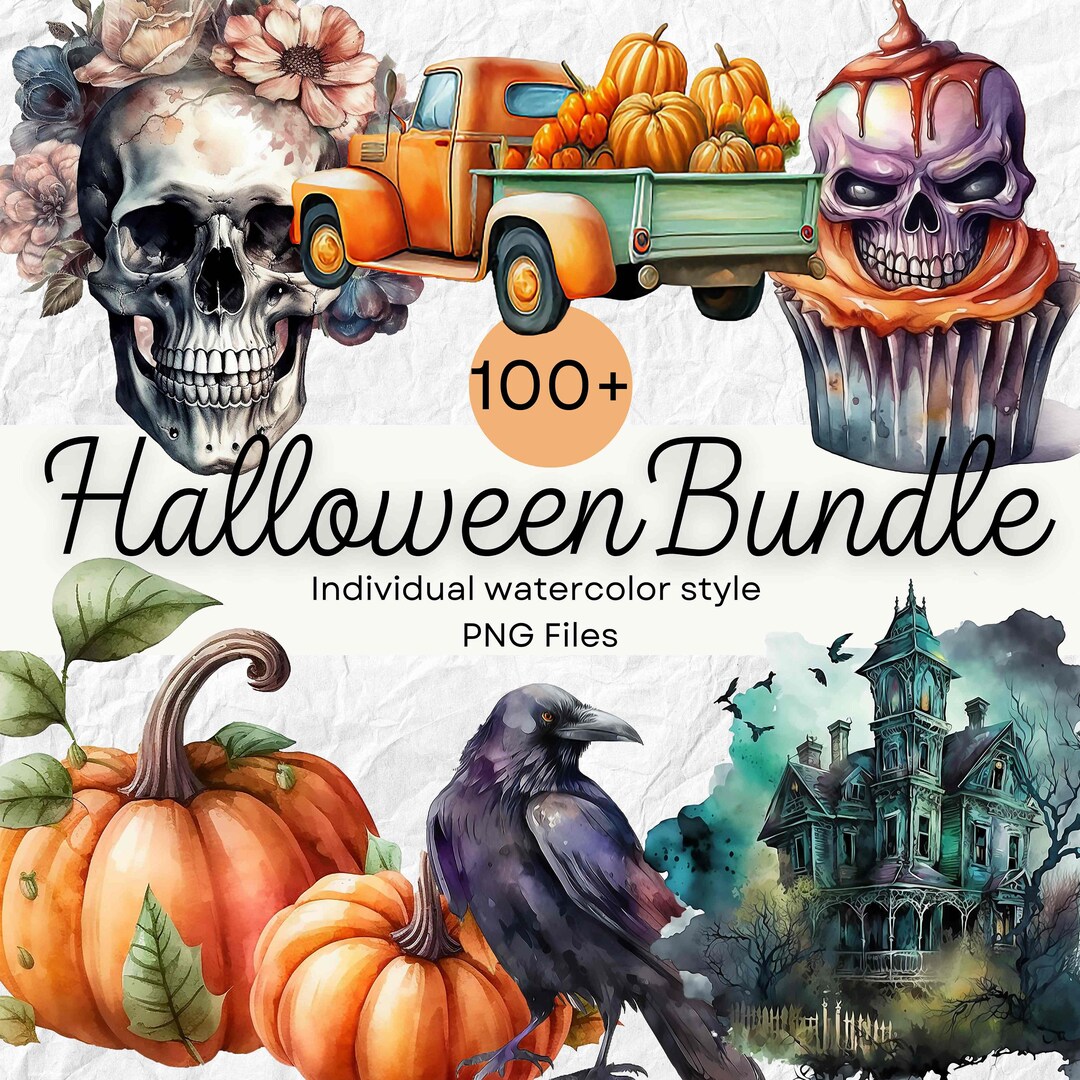 Watercolor Halloween Clipart Bundle, Fall PNG, Spooky Scrapbooking ...