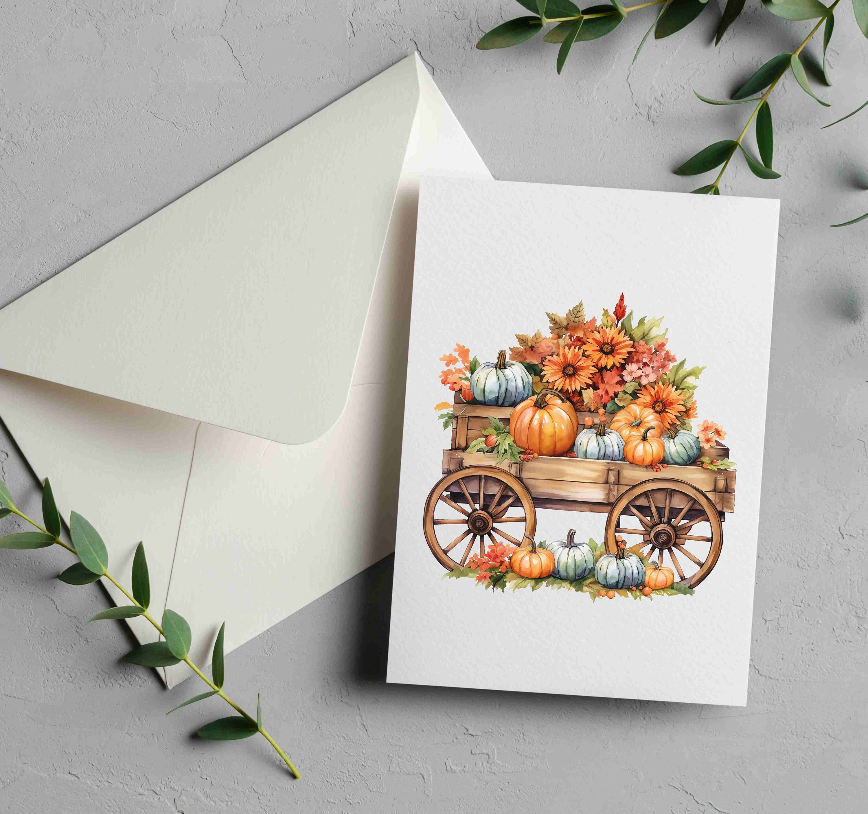 Watercolor Fall Pumpkin Wagon Clipart, Floral Cart PNG for Commercial ...