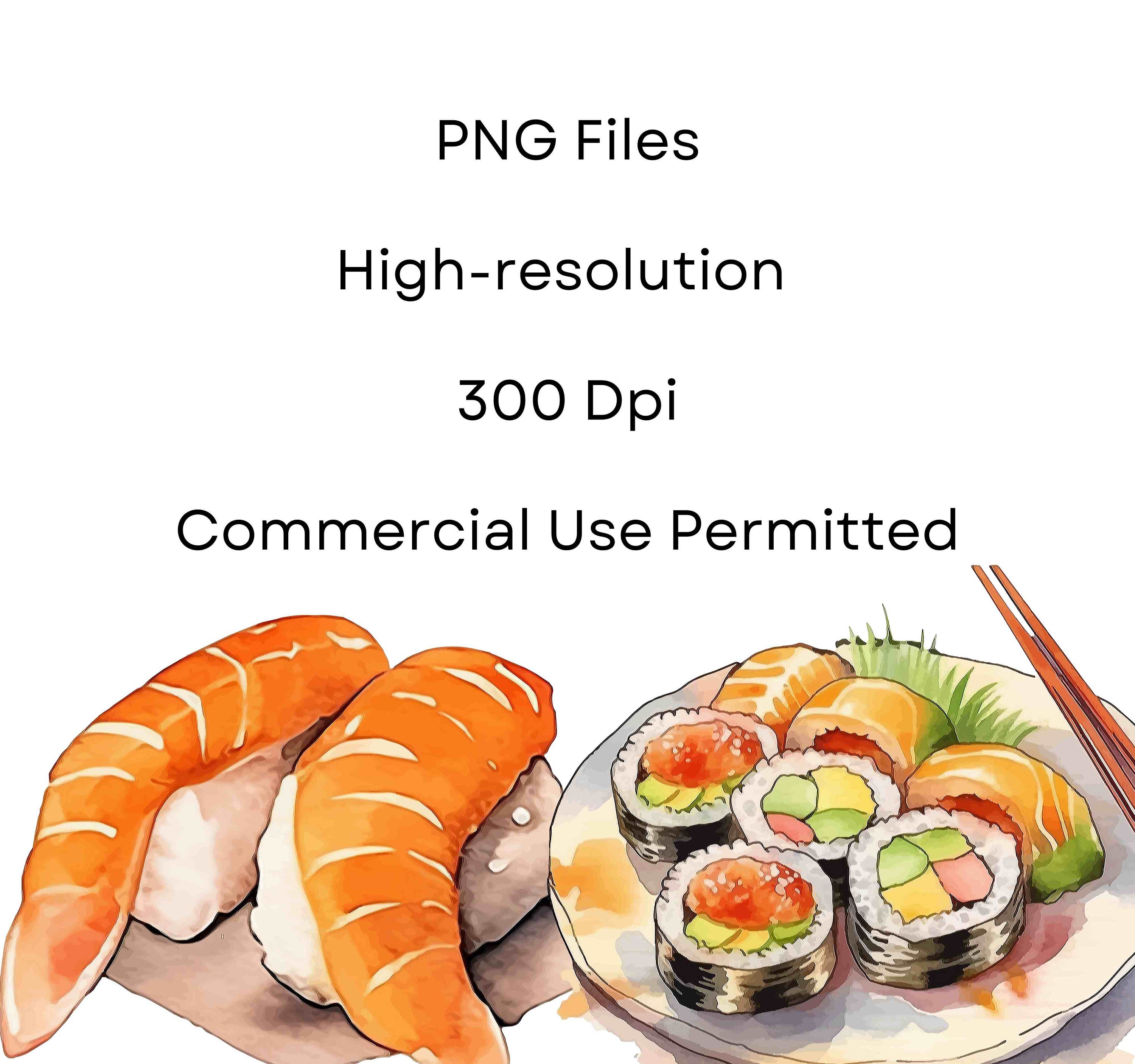Watercolor Sushi Clipart, Japanese Food PNG for Commercial Use & POD ...