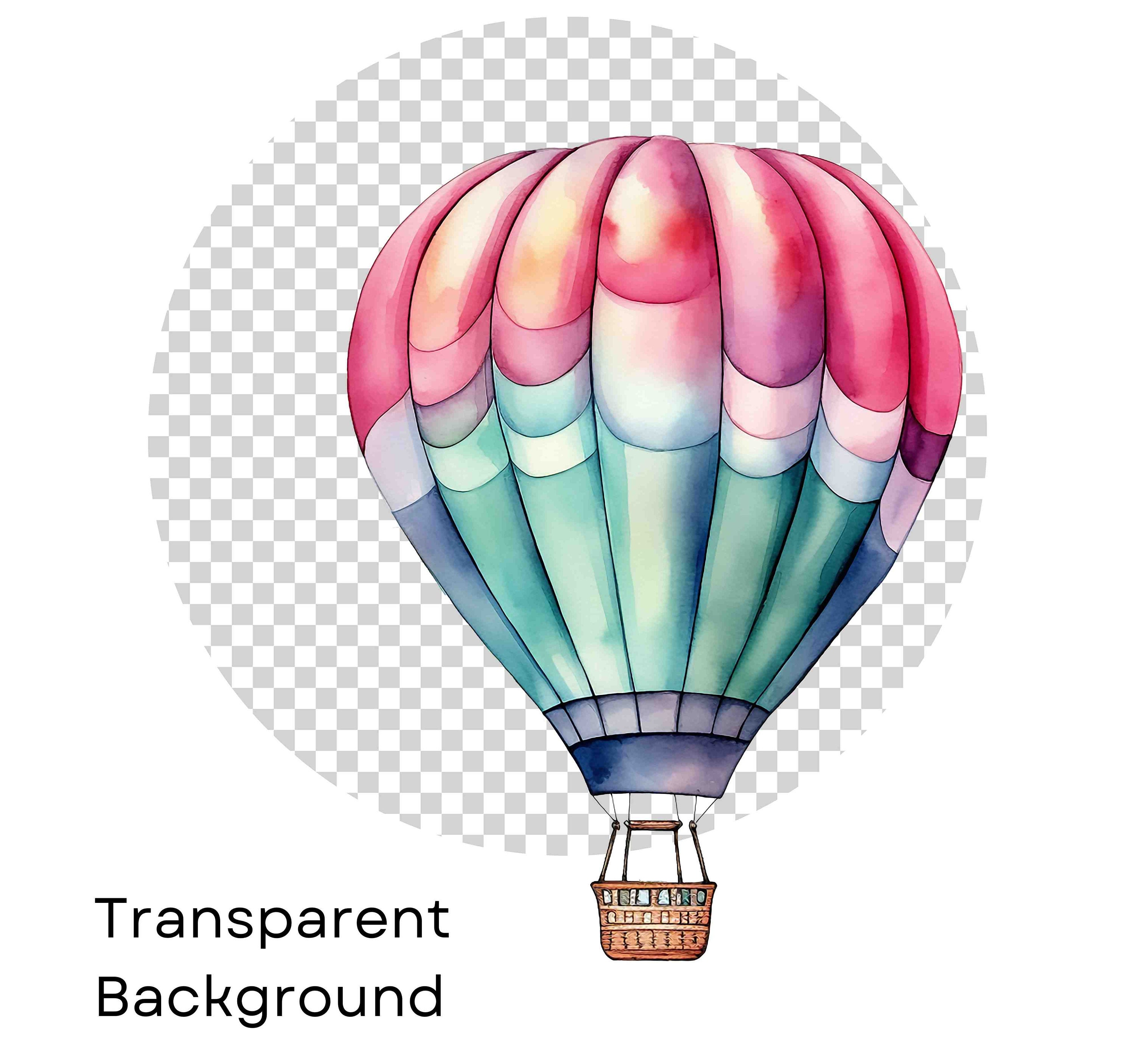 Watercolor Hot Air Balloons Clipart, PNG for Commercial Use POD, Air ...