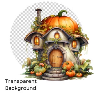 Watercolor Fall Pumpkin Fairy House Clipart, Fall PNG for Commercial ...