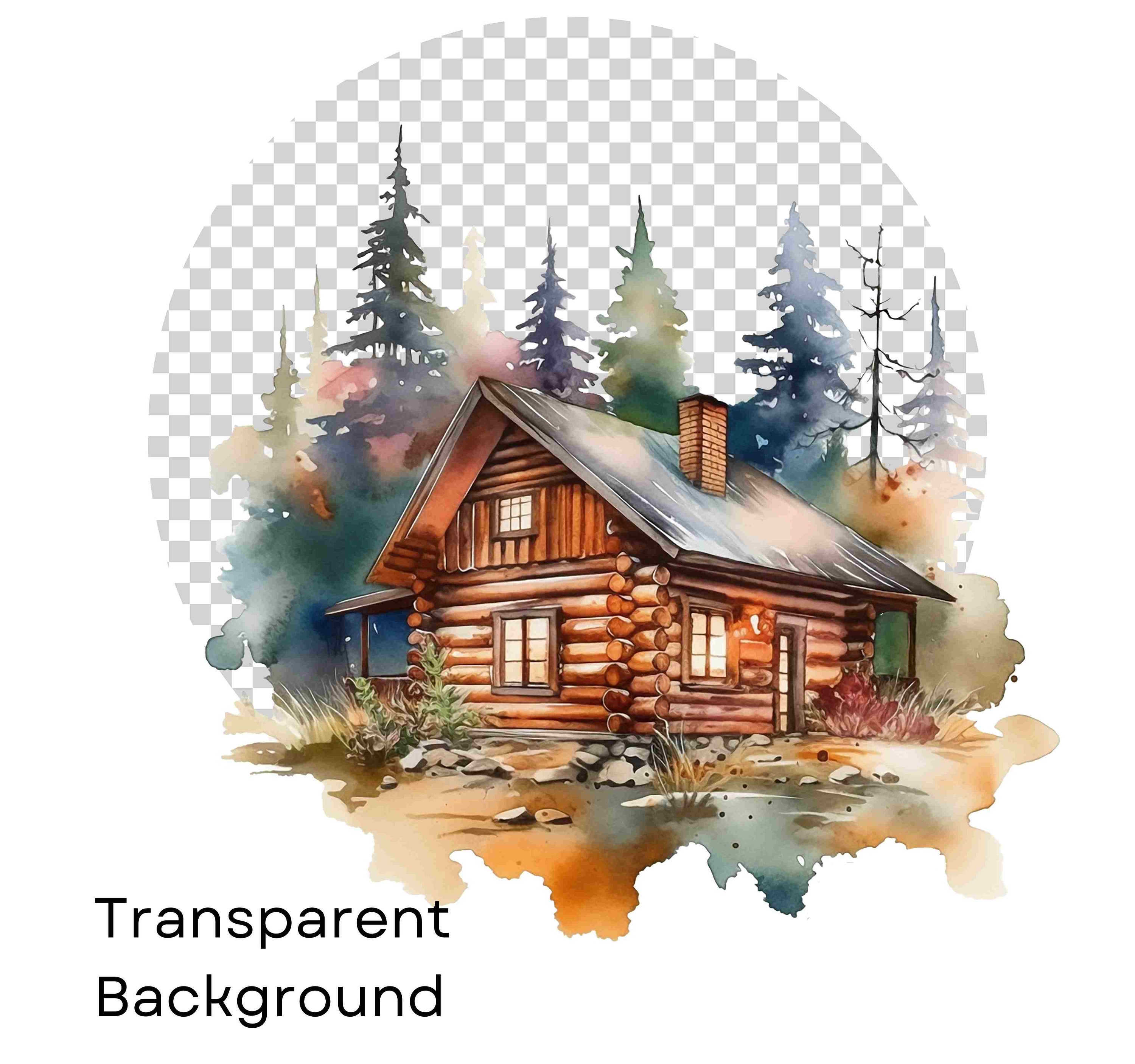 Watercolor Log Cabin Clipart Camping PNG for Commercial Use - Etsy