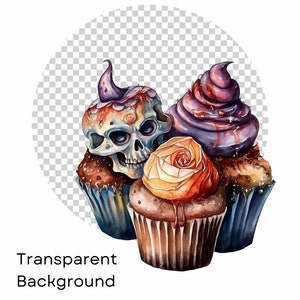 Watercolor Halloween Spooky Cupcakes Clipart, Fall PNG for Commercial ...