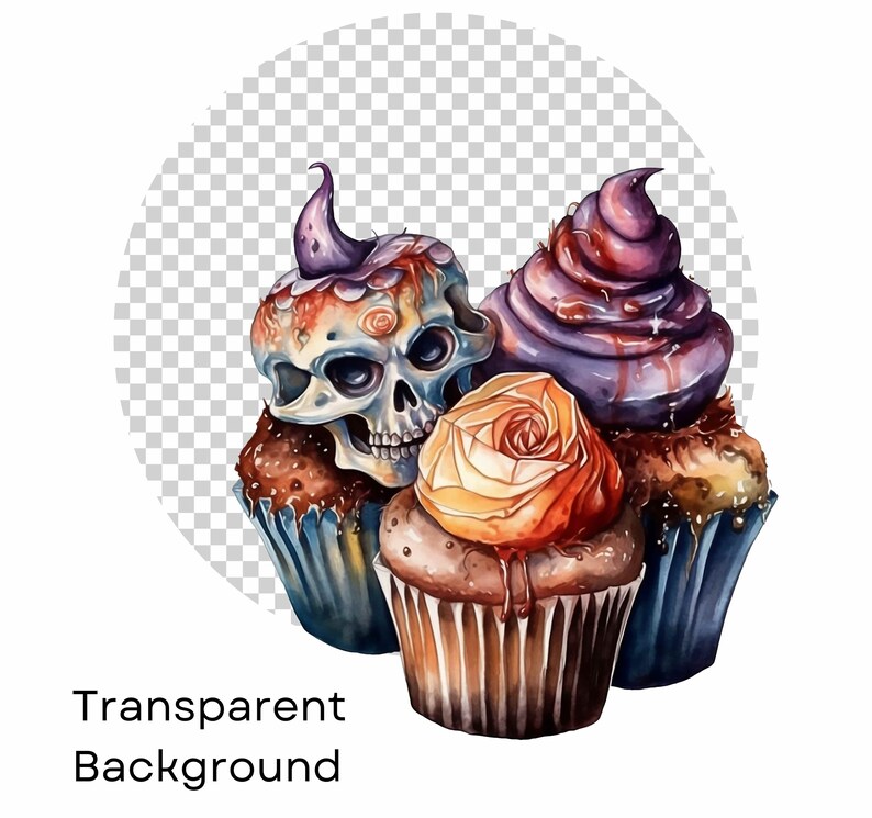 Watercolor Halloween Spooky Cupcakes Clipart, Fall PNG for Commercial ...