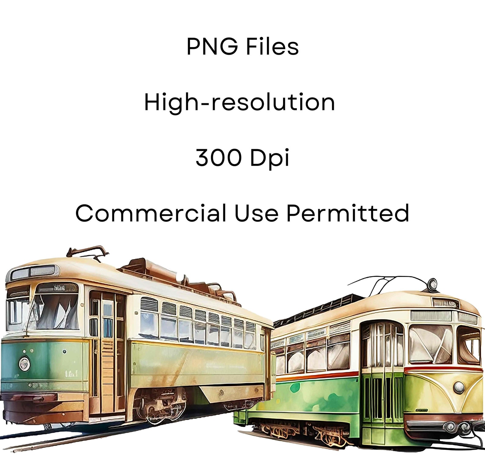 Watercolor Vintage Tram Clipart, Tram PNG for Commercial Use POD, Retro ...