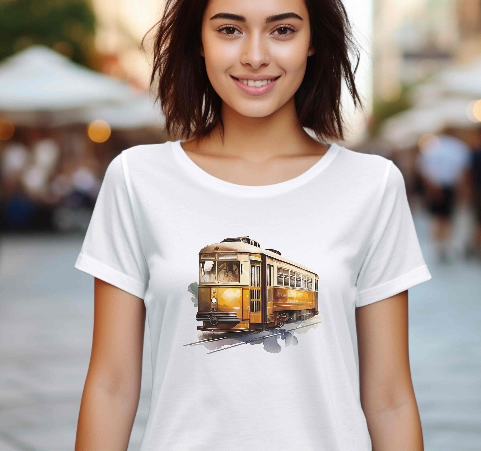 Watercolor Vintage Tram Clipart, Tram PNG for Commercial Use POD, Retro ...