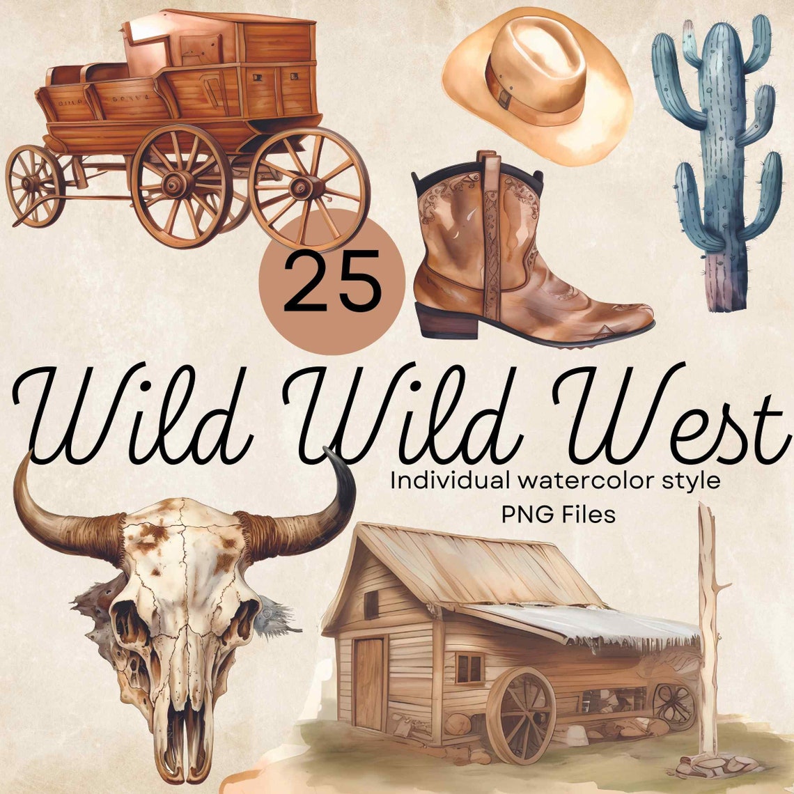 25 Watercolor Wild West Clipart, Western PNG for Commercial Use POD ...