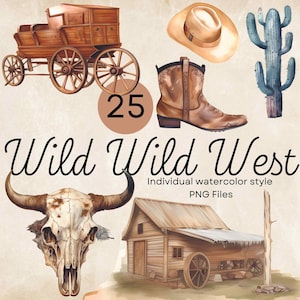 25 Watercolor Wild West Clipart, Western PNG for Commercial Use POD ...