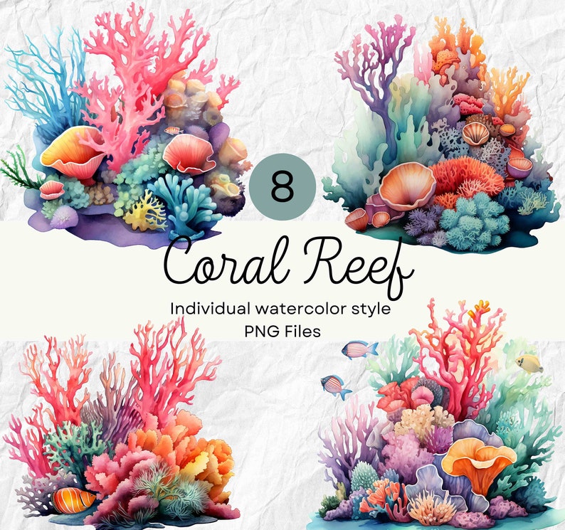 Watercolor Coral Reef Clipart, Pcean PNG for Commercial Use POD ...