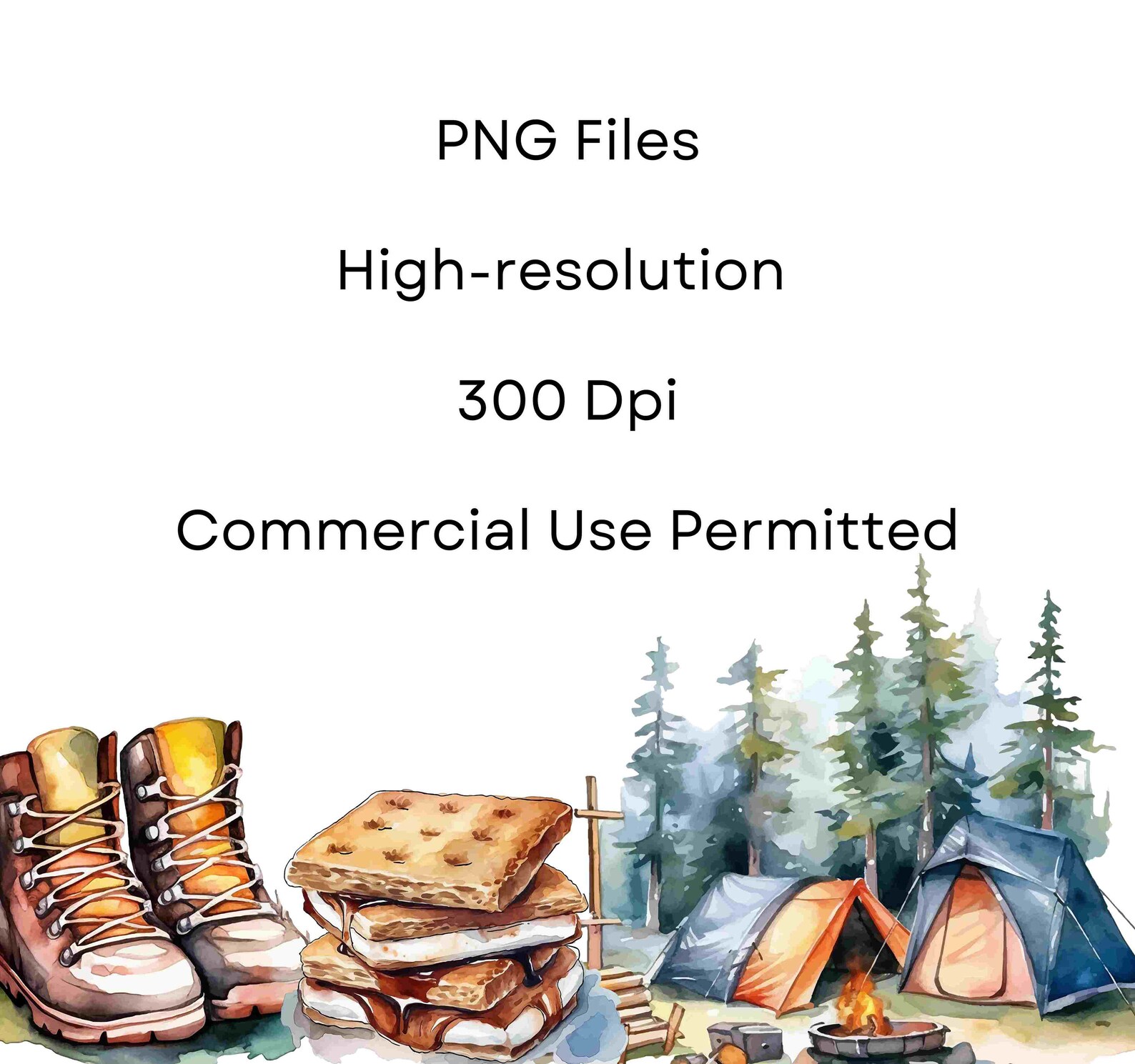 Camping Watercolor Clipart, Outdoor Activities PNG for Commercial Use ...