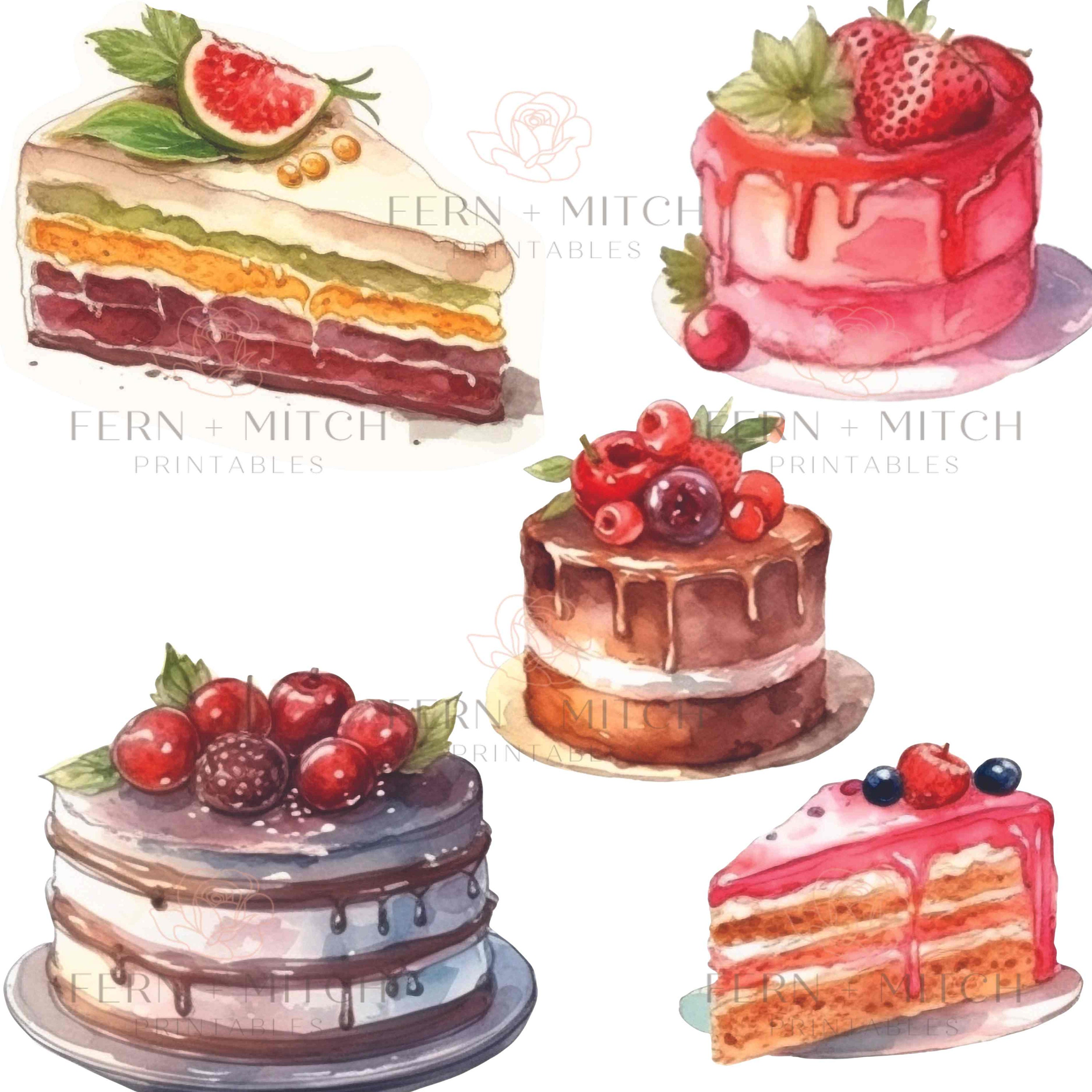 20 Watercolor Cake Clipart, PNG for Commercial Use, Birthday Cake ...