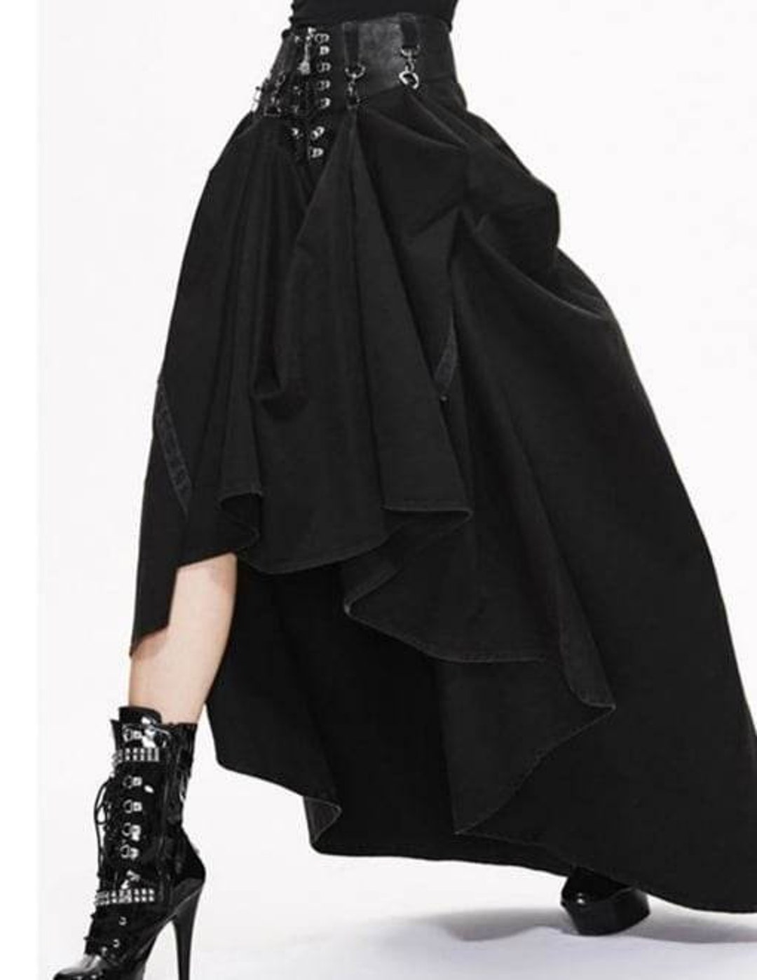 Fusta EXTRAVAGANTA, Canepa Neagra, Asimetrica, Foarte Ampla, Falduri ...