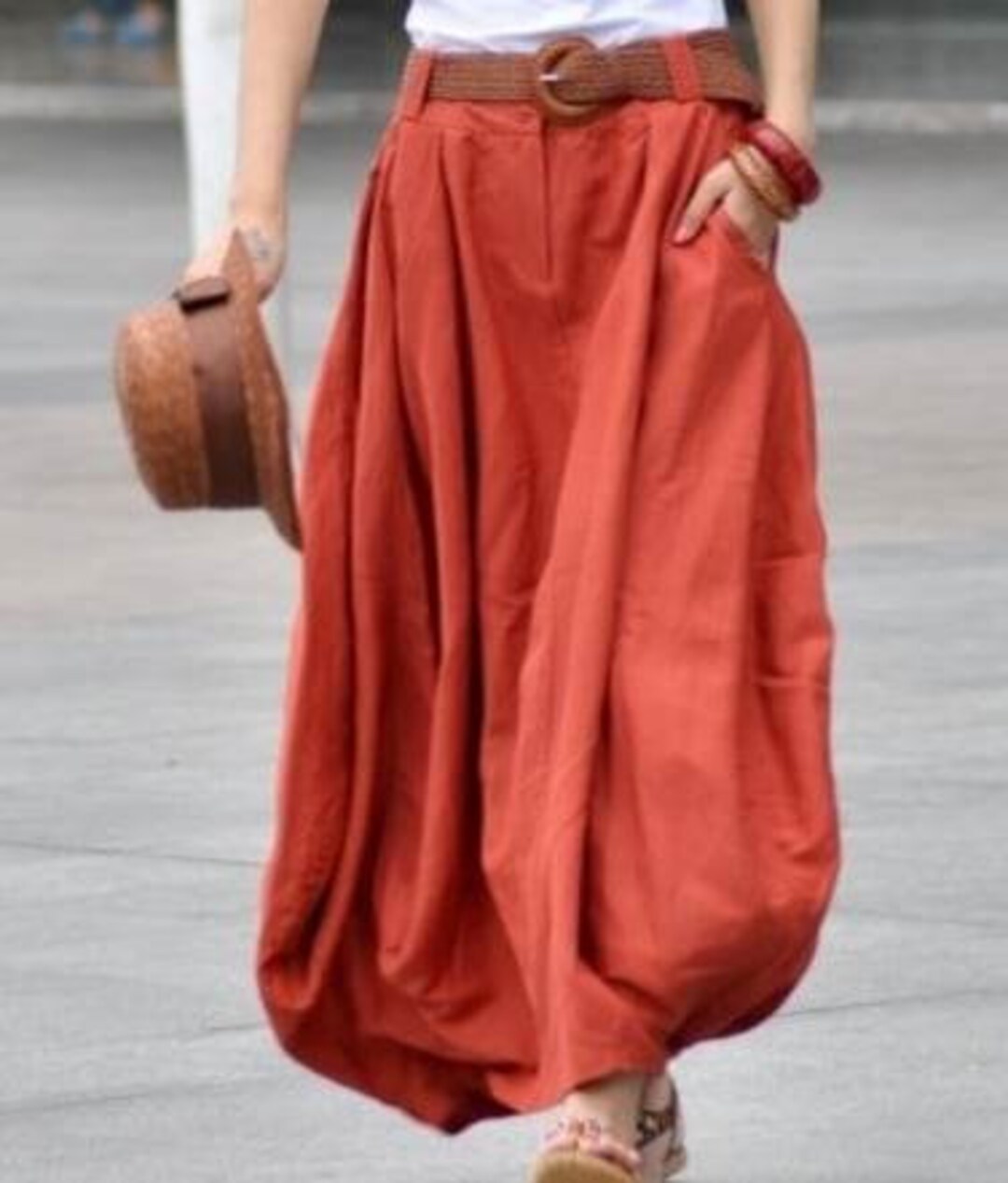 Kiko Skirt_s, Brick Linen, Wide Lap With Pleats, Maxi, Side Pockets ...