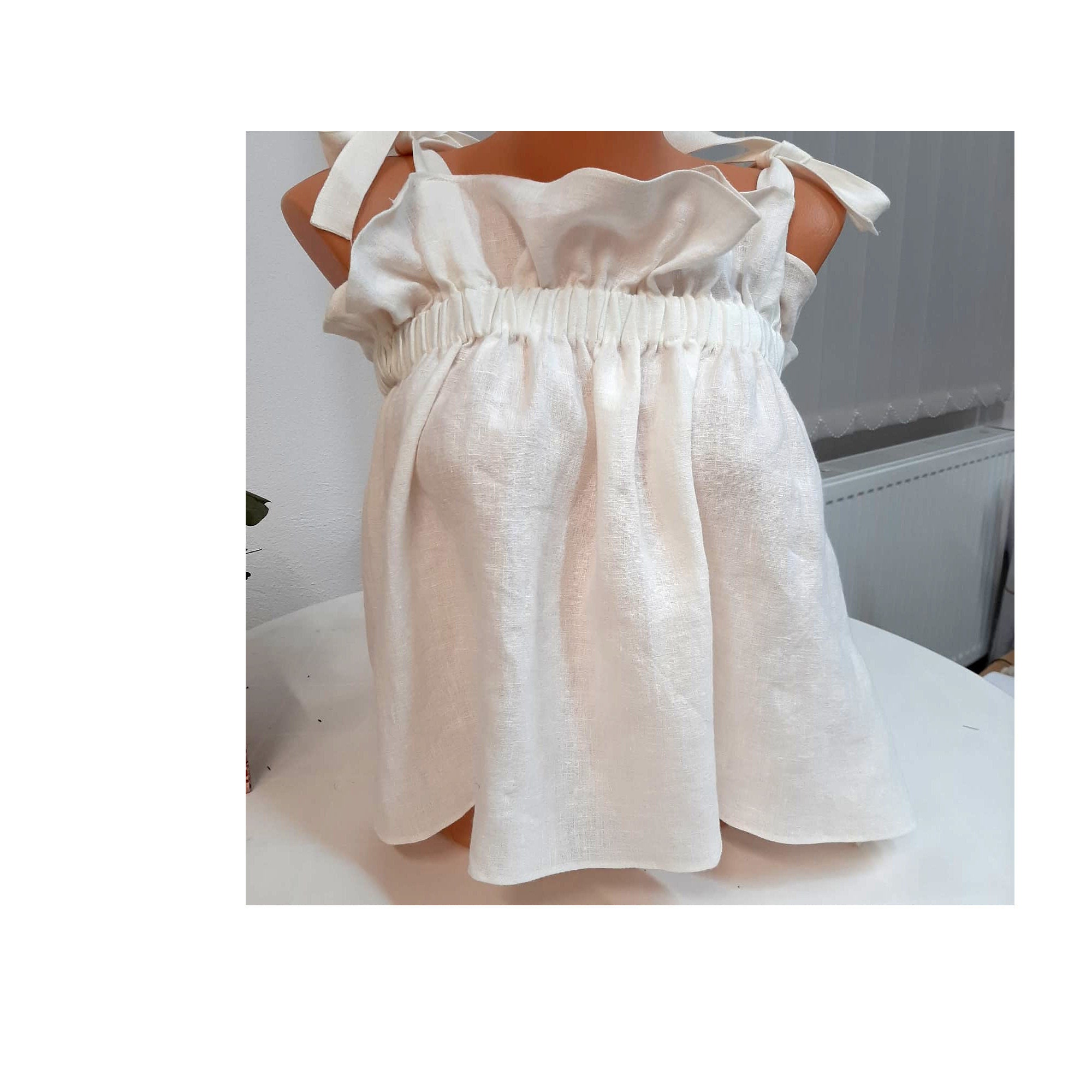 Natürliches Leinen weißes Top für Frauen,handgemachtes weißes Top für ...