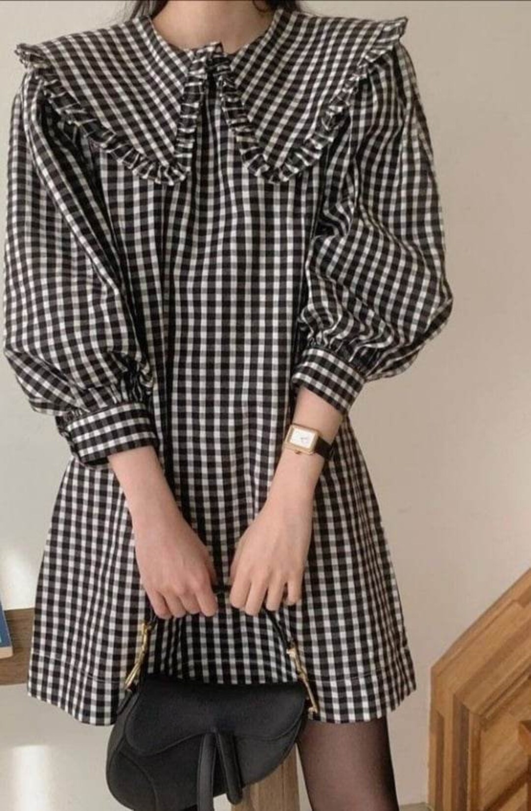 Dress__girls, S, Black and White Cotton Nugget, Mini, Flared Lap, Wide ...