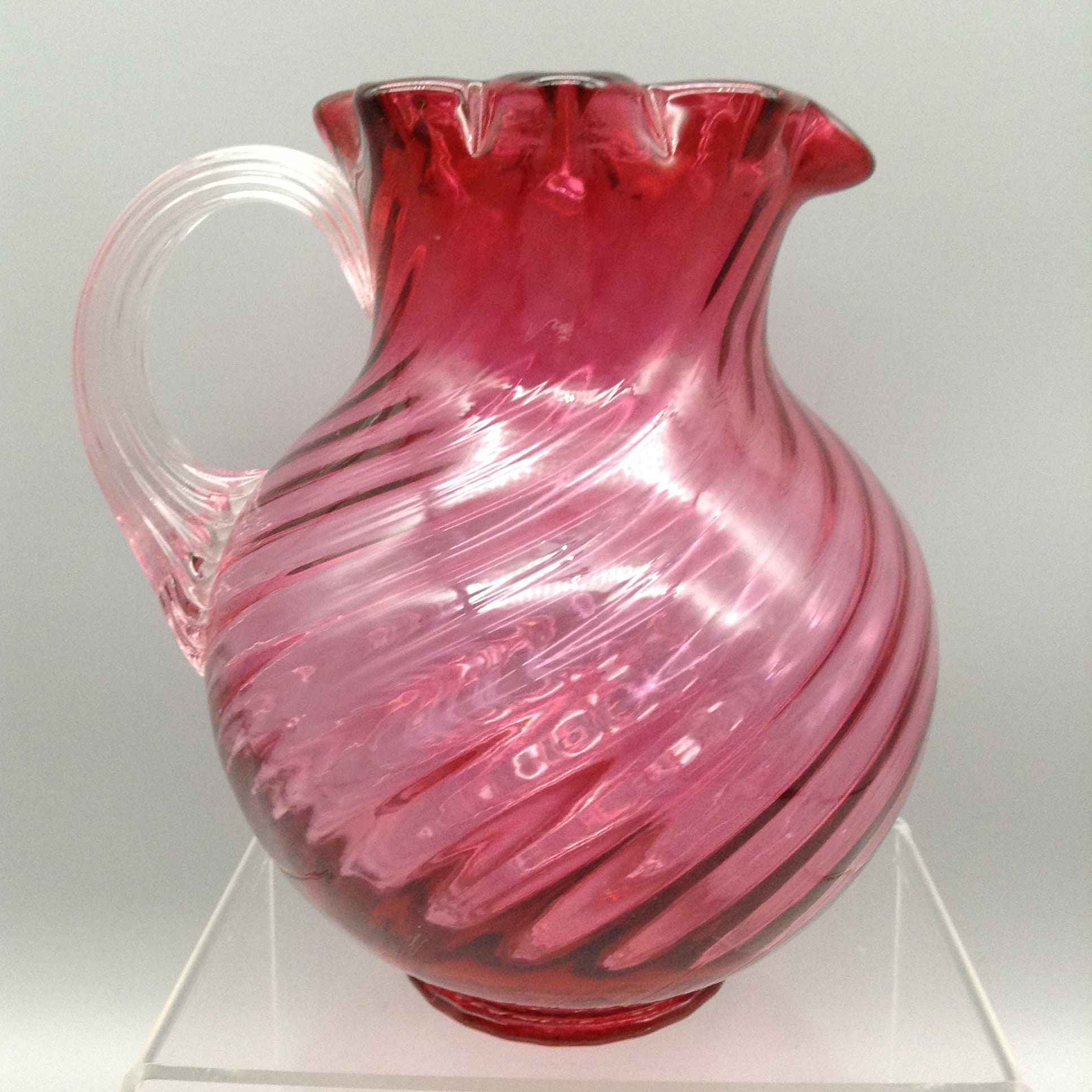 Rosaline Pink Glass Swirl Optic Pattern Made in France Pitcher with 6 ...