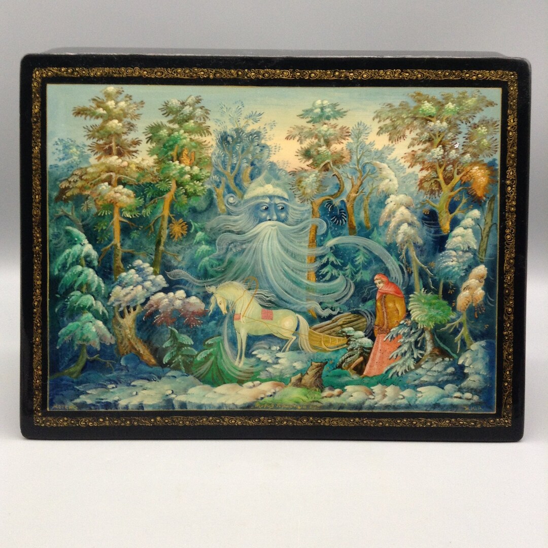 Russian Mctepa Lacquer Box Hand Painted Father Frost and Snow - Etsy