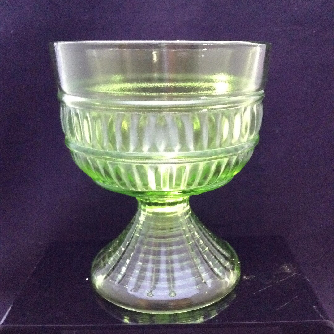 Vintage Green Ribbed Pressed Glass Pedestal Compote - Etsy