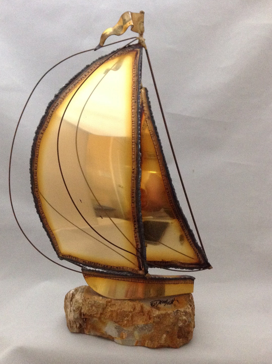 Demott Hand Crafted Brass and Marble Sailboat Signed - Etsy