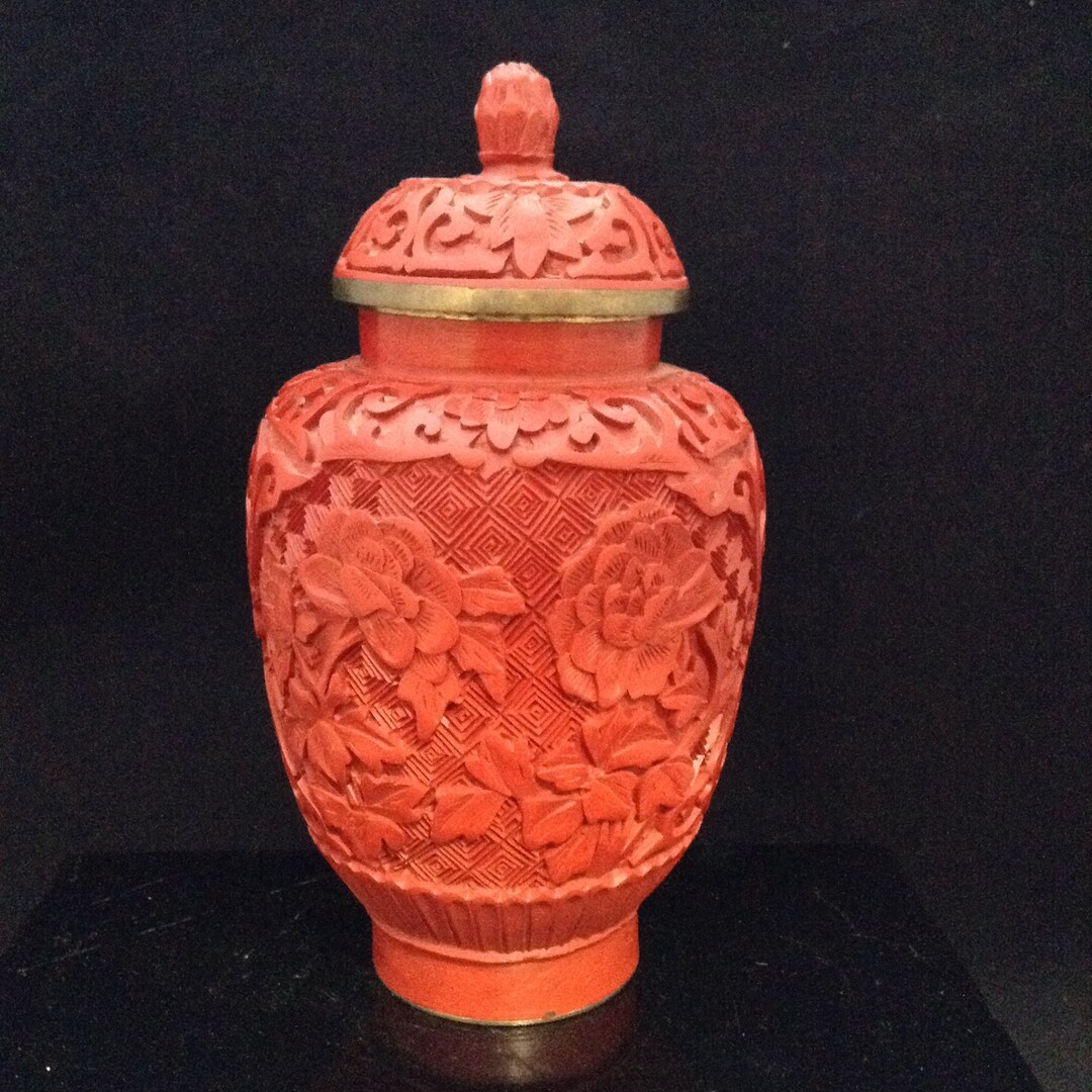 Cinnabar Red Lacquer Ancient Rose Design Lidded Ginger Jar - Etsy