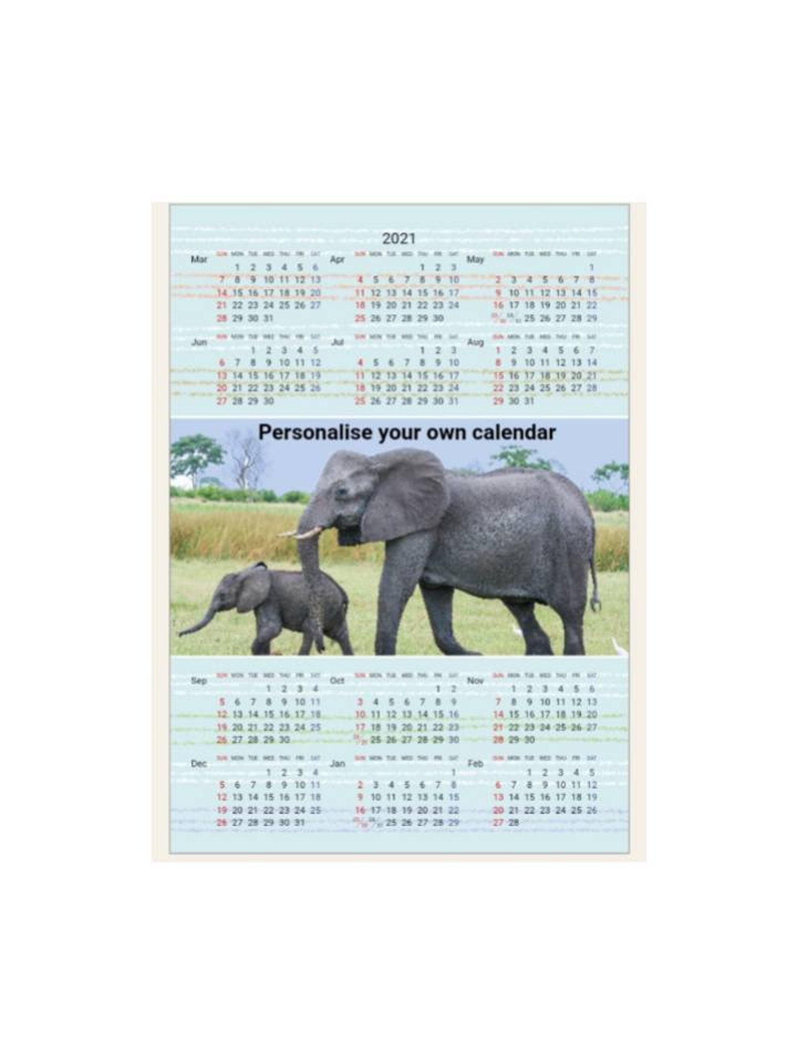 Personalise your 1 year lovely Elephant Charity Calendar | Etsy