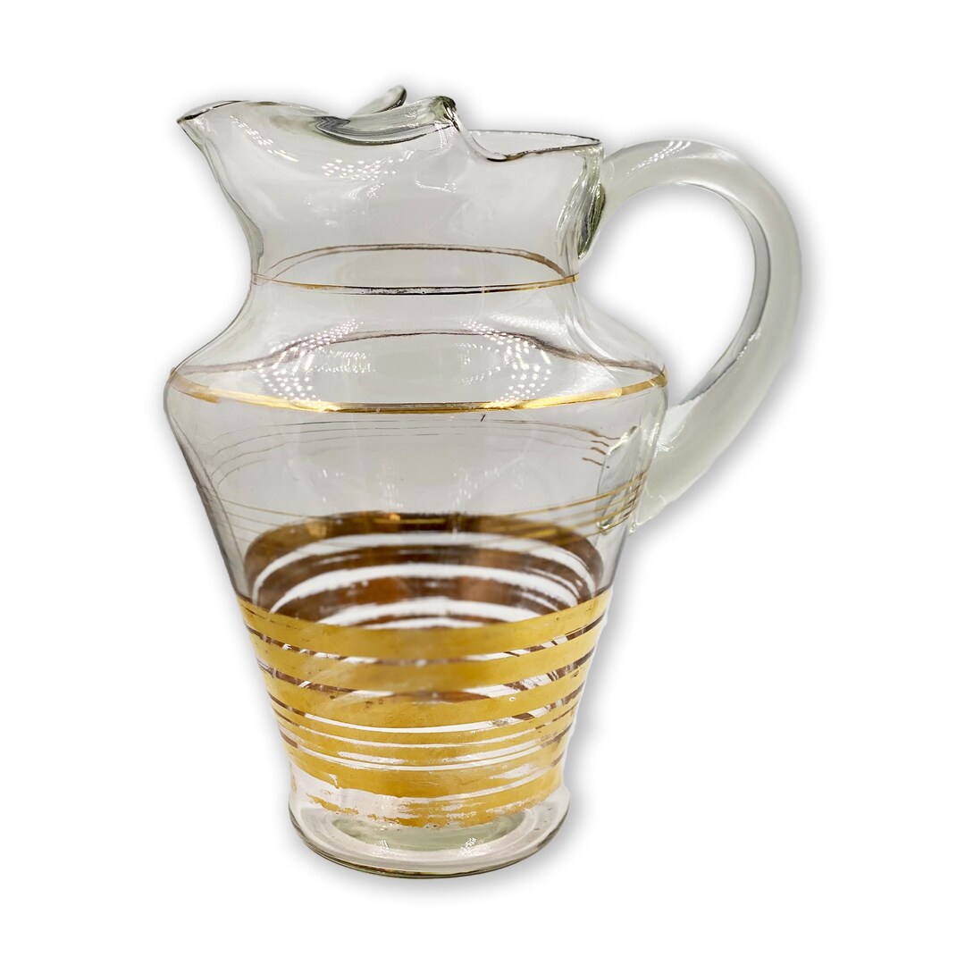Glass Beverage Pitcher With Gold Stripes - Etsy