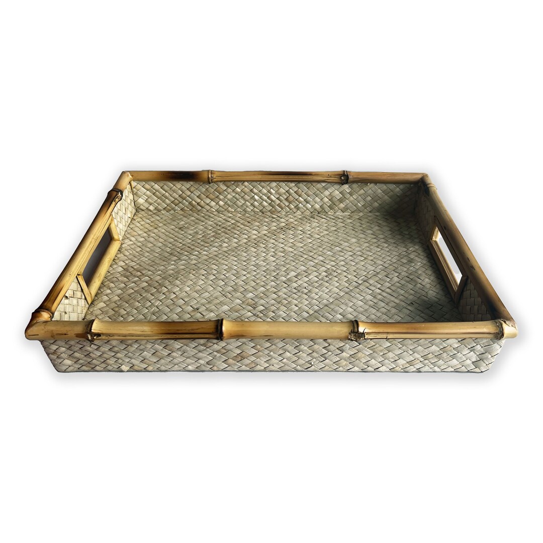 Woven Tray With Bamboo Edges - Etsy