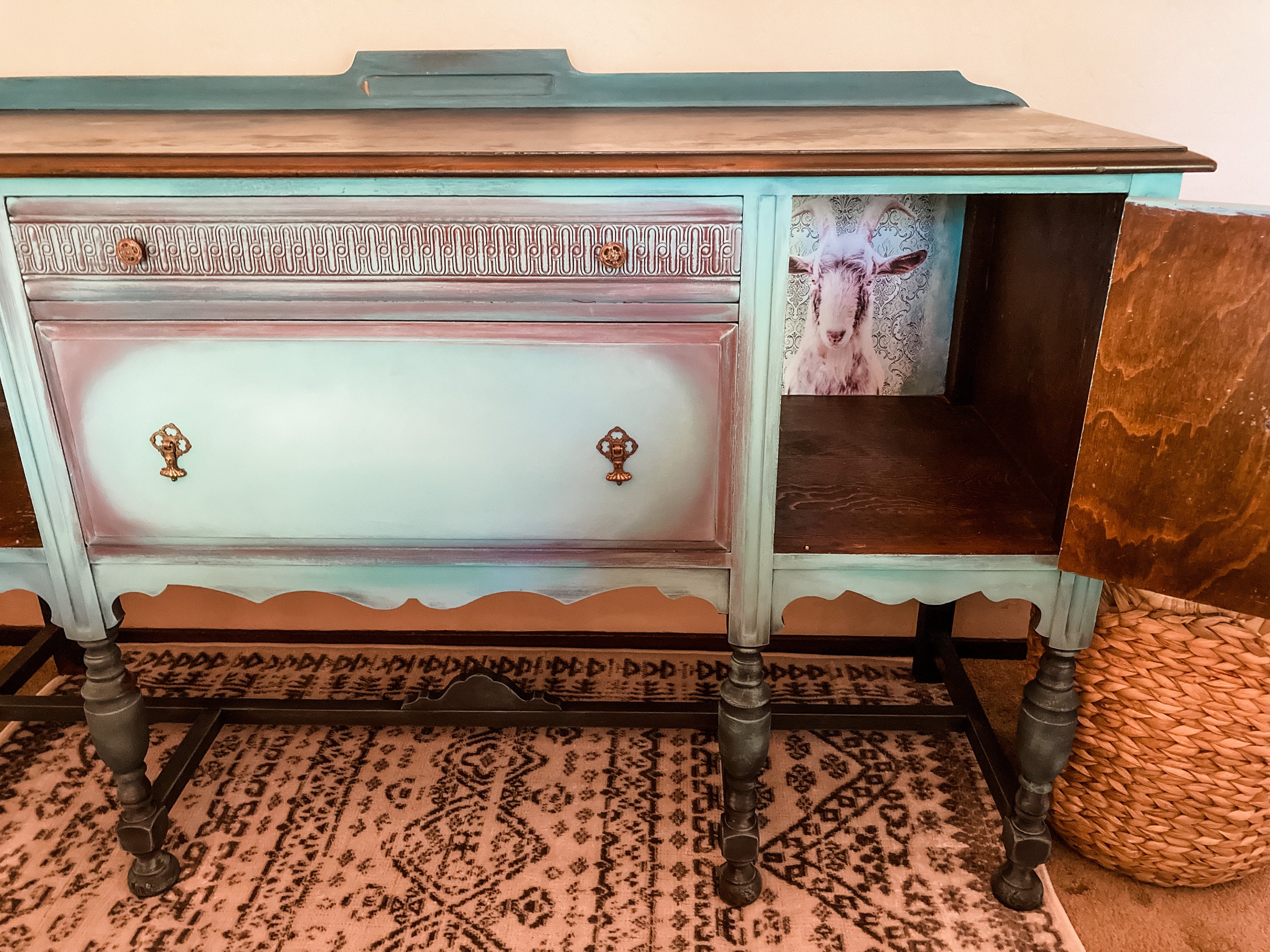 SOLD | Antique Blue Buffet | Painted Buffet | Boho Sideboard - Etsy