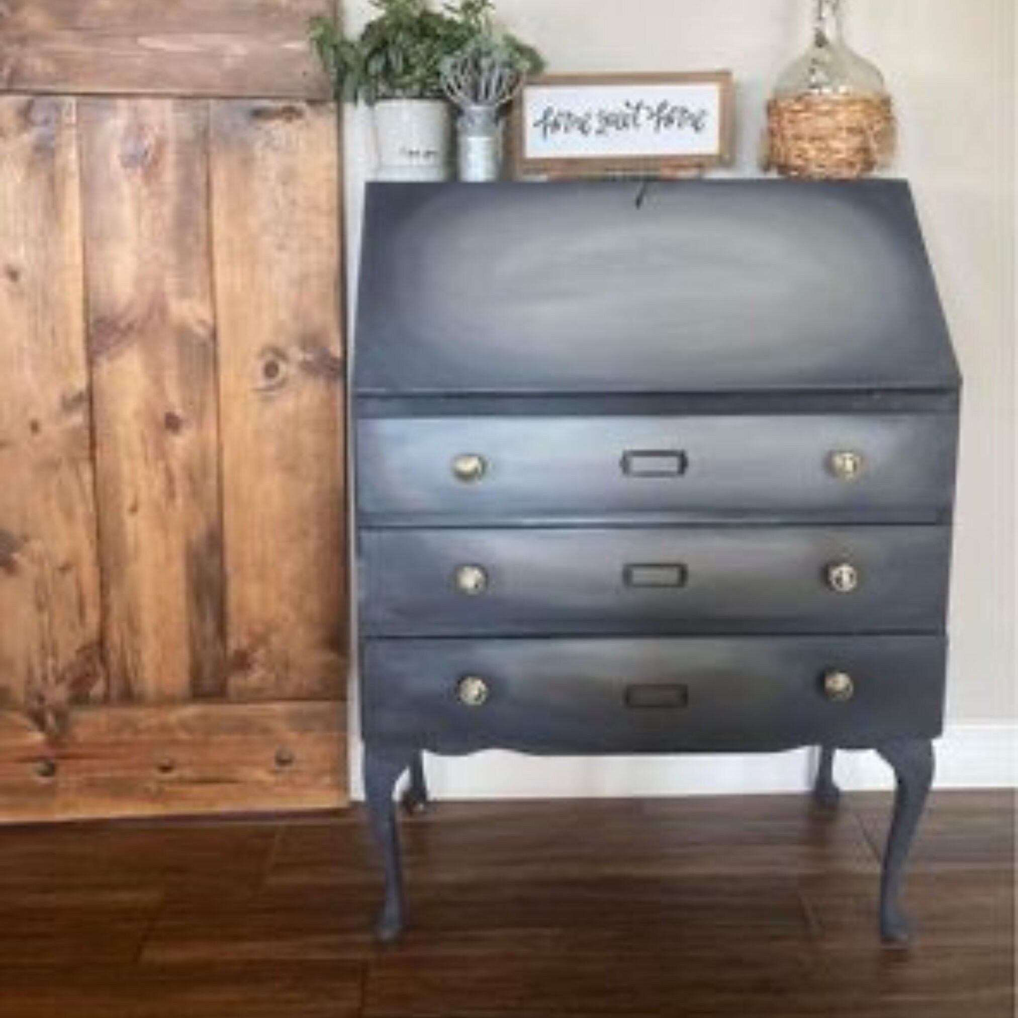 SOLD | Farmhouse Antique Secretary Desk | Highland Steer Secretary Desk ...