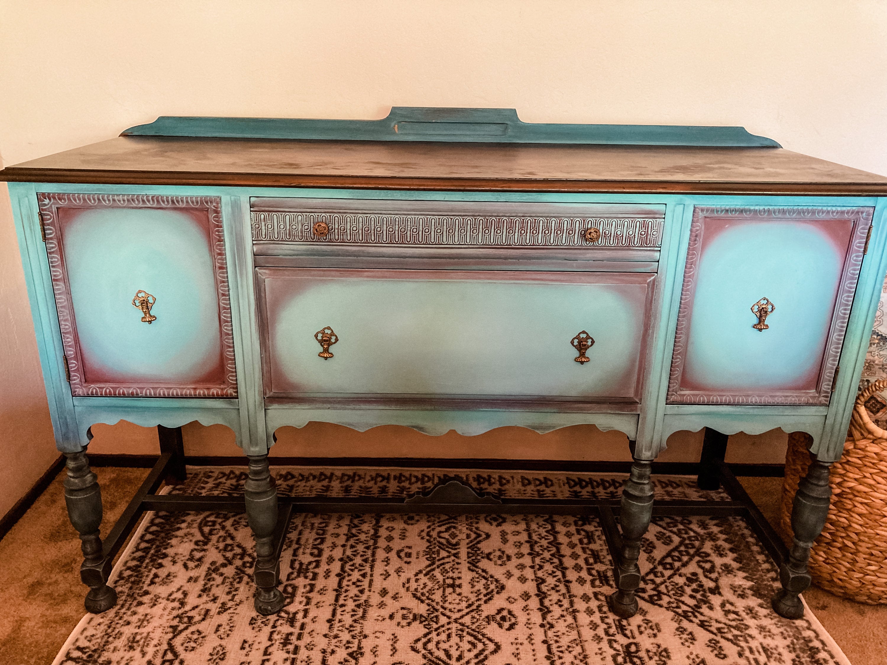 SOLD | Antique Blue Buffet | Painted Buffet | Boho Sideboard - Etsy