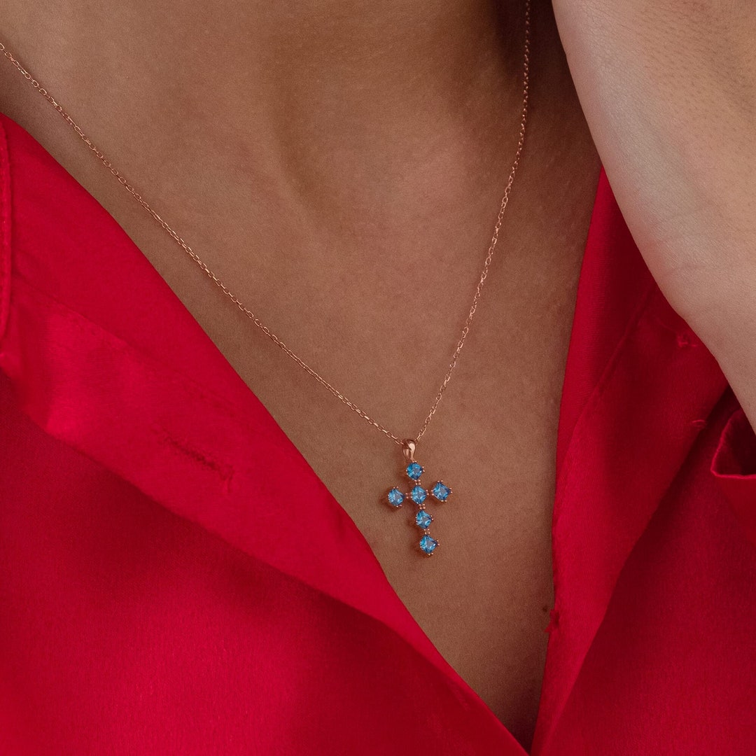 Birthstone Cross Pendant - Personalized Birthstone Pendant - Minimalist ...