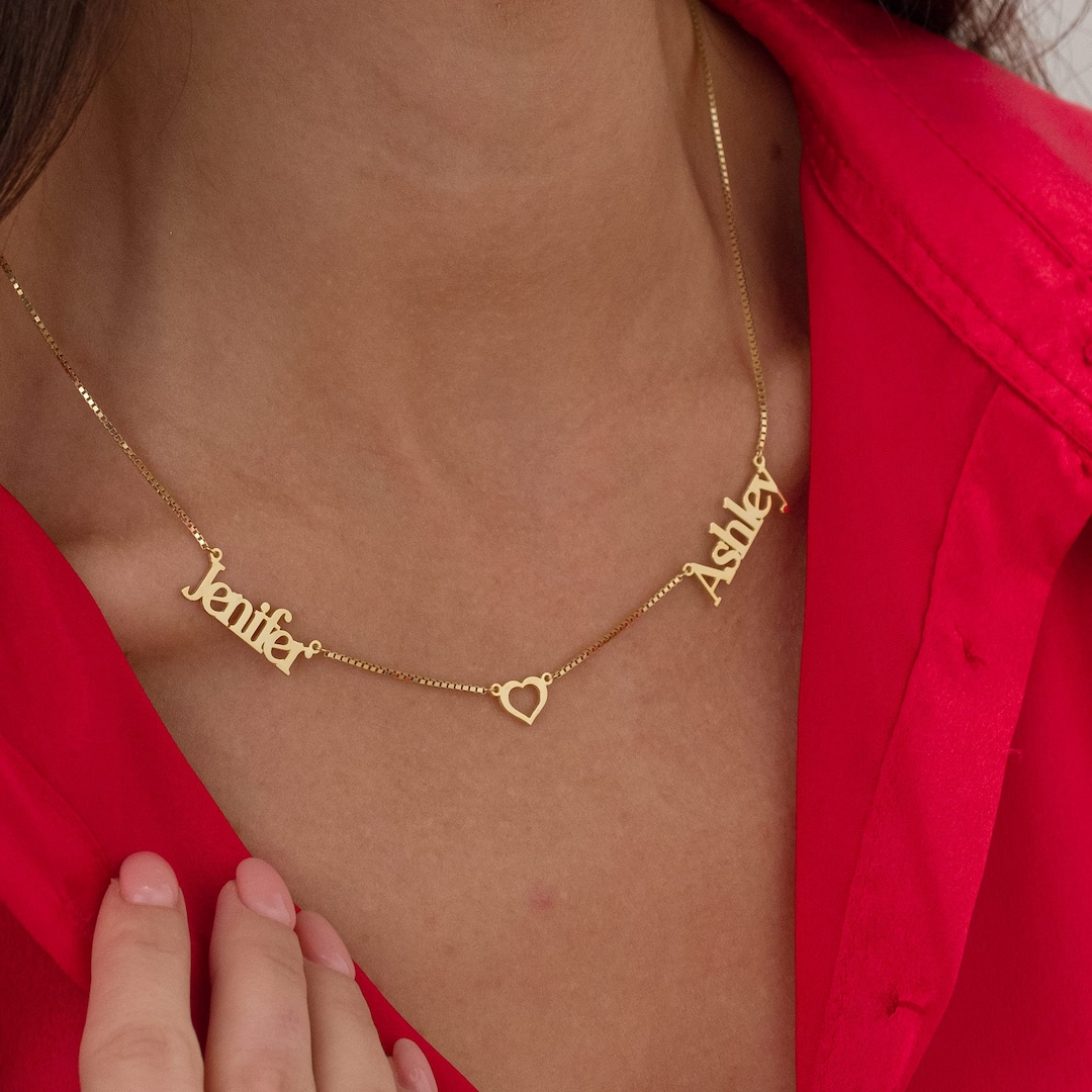 Custom Two Name Necklace - Name Necklace With Heart - Multiple Name ...