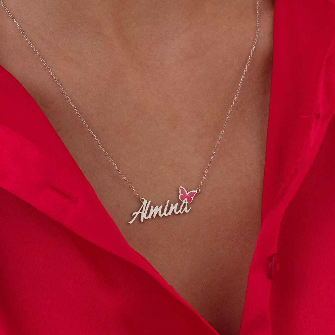 Butterfly Name Necklace - Custom Butterfly Charm Necklace - Name ...