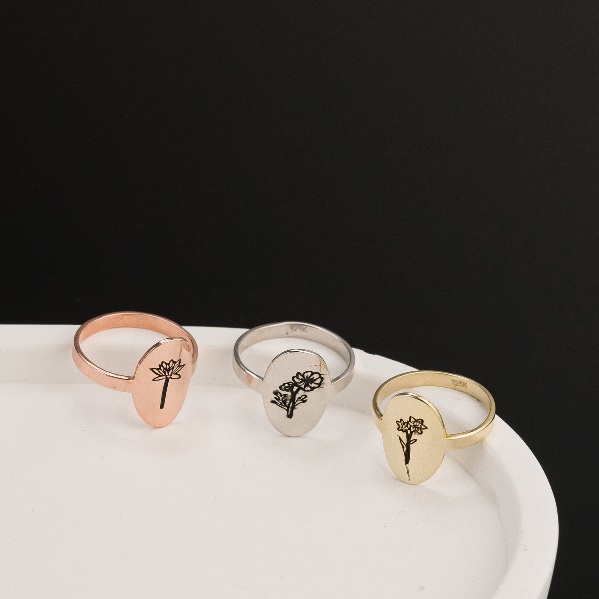Personalized Birth Flower Ring - Birthday Flowers Ring - Birth Flower ...