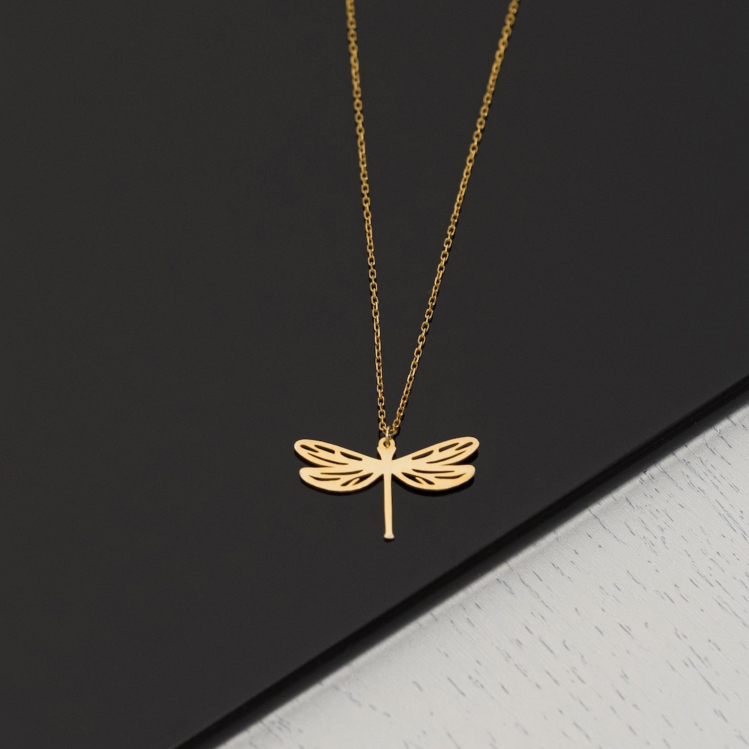 Dragonfly Pendant Necklace - Gold Dragonfly Necklace - 14K Gold ...