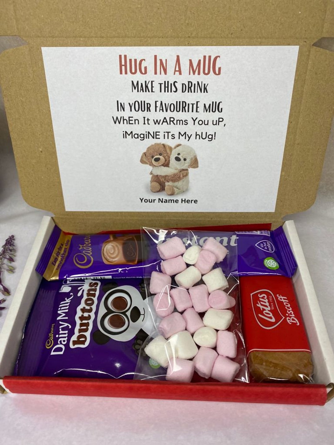 Hug in a Mug Hot Chocolate Marshmallows Biscuits Send a Hug Letterbox ...