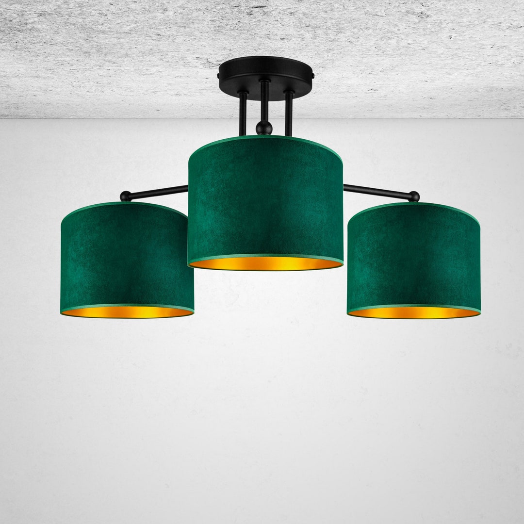 Velvet Ceiling Light in Bottle Green 3xe27 - Etsy