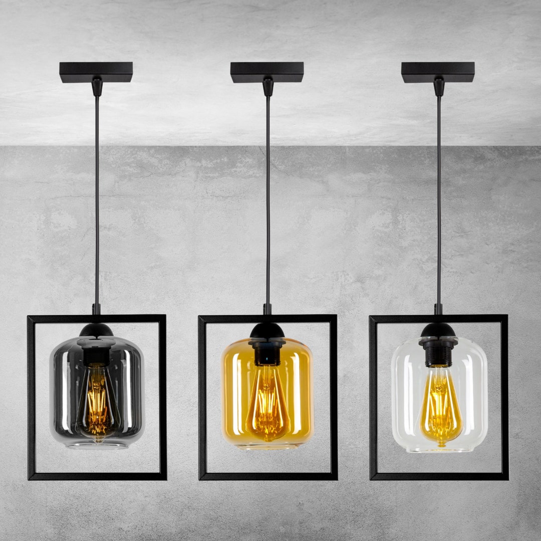 Pendant Light Ceiling Lamp Black Glass 1-flame E27 60W IP20 - Modern ...