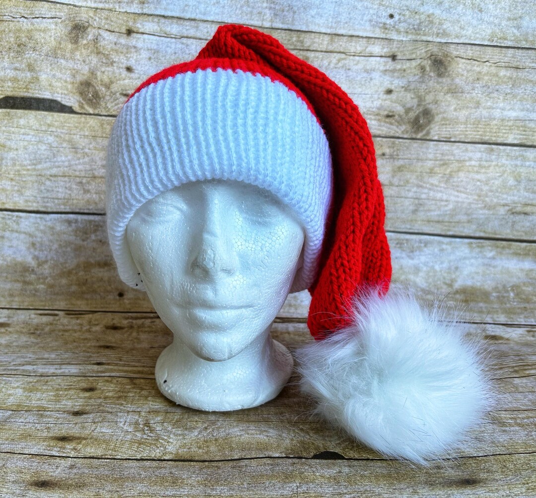 Red Santa Claus Hat, Christmas Costume Stocking Cap, Handmade Long ...