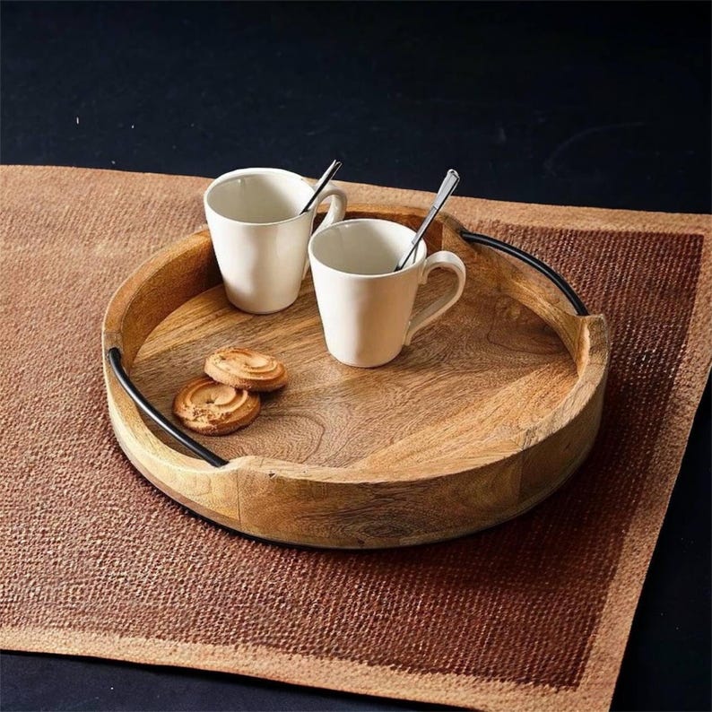 Handmade Rustic Wooden Serving Tray | Mango Wood 10x10x2 Inches ...