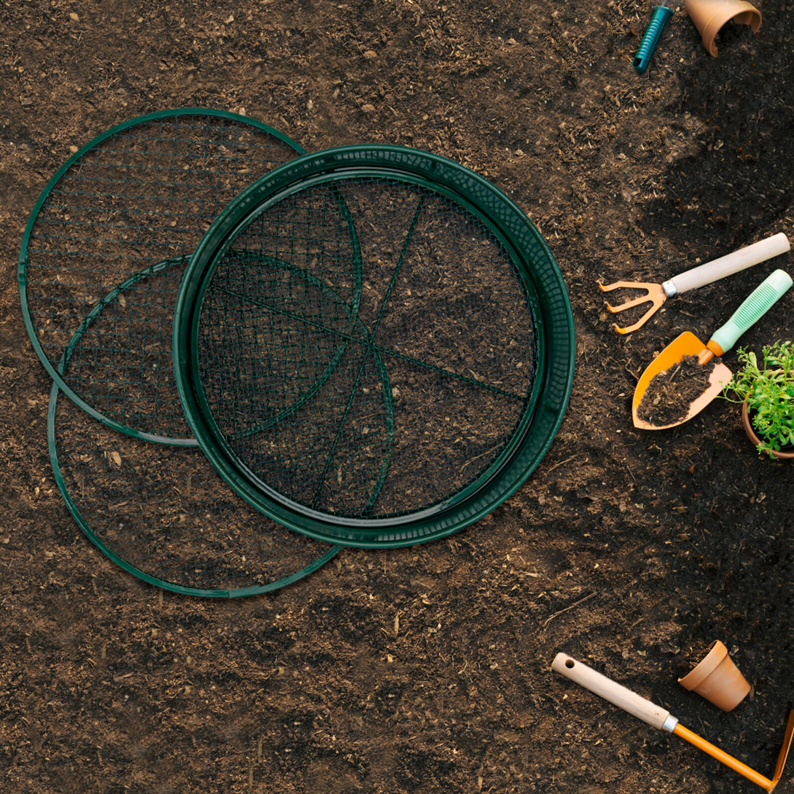Garden Sieve, 3 in 1 Metal Soil Sieve With Interchangeable Mesh Sizes ...