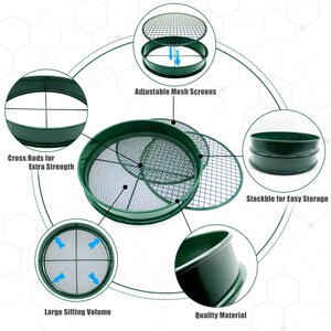 Garden Sieve, 3 in 1 Metal Soil Sieve With Interchangeable Mesh Sizes ...
