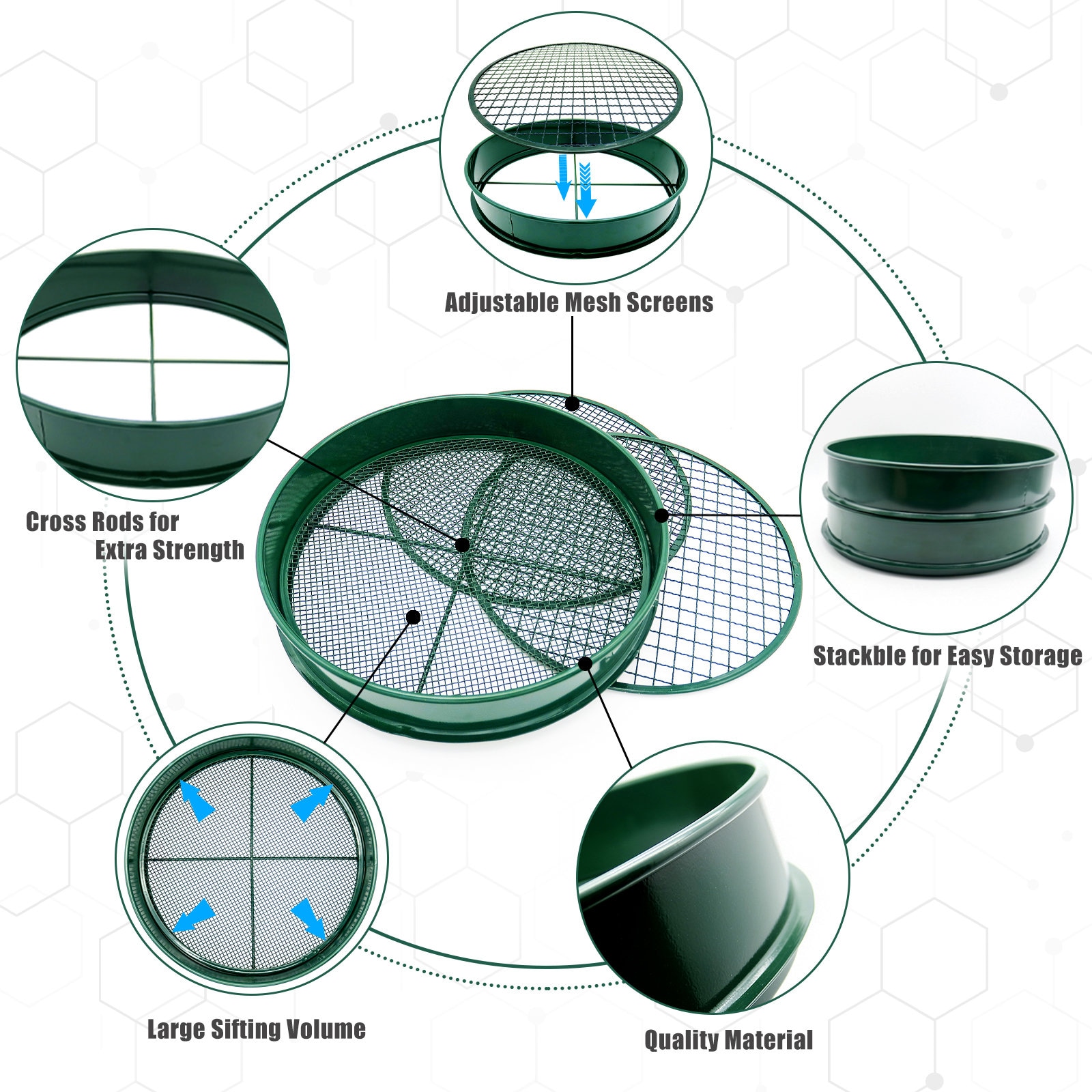 Garden Sieve, 3 in 1 Metal Soil Sieve With Interchangeable Mesh Sizes ...